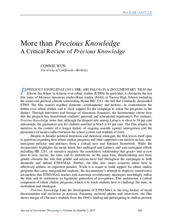 (PDF) More than Precious Knowledge A Critical Review of Precious Knowledge