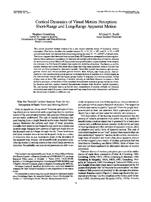 (PDF) Cortical dynamics of visual motion perception: Short-range and ...