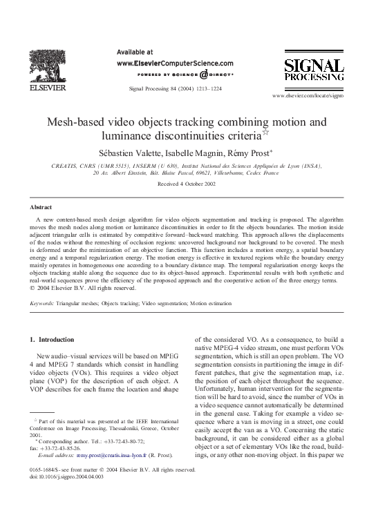 (PDF) Mesh-based video objects tracking combining motion and luminance discontinuities criteria