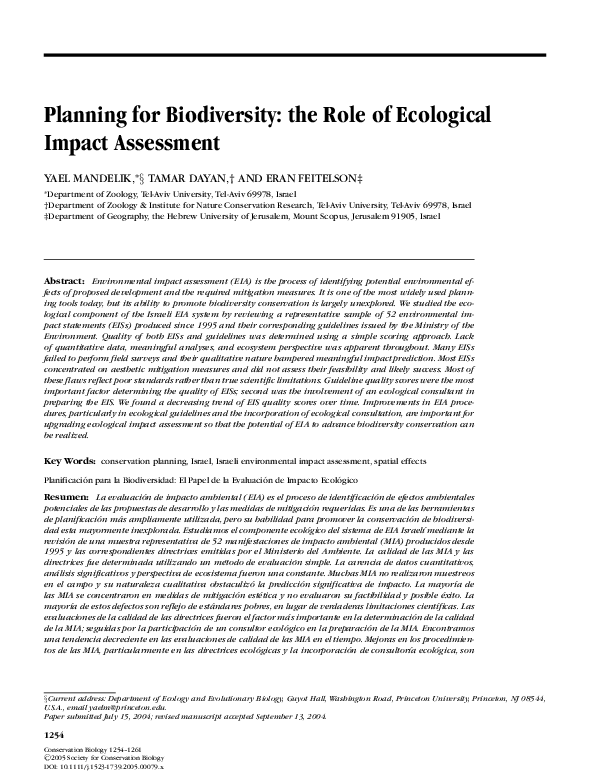 (PDF) Planning for Biodiversity: the Role of Ecological Impact Assessment