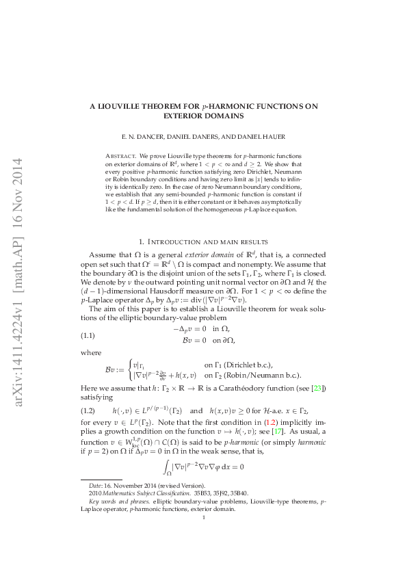 (PDF) A Liouville theorem for p-harmonic functions on exterior domains