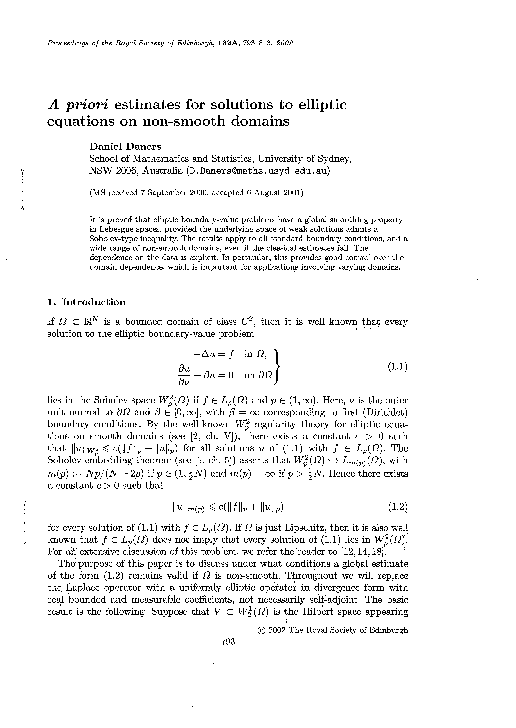 Pdf A Priori Estimates For Solutions To Elliptic Equations On Non Smooth Domains
