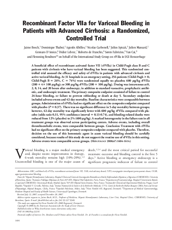 (PDF) Recombinant factor VIIa for variceal bleeding in patients with ...