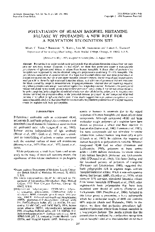 (PDF) Potentiation of human basophil histamine release by protamine: A ...