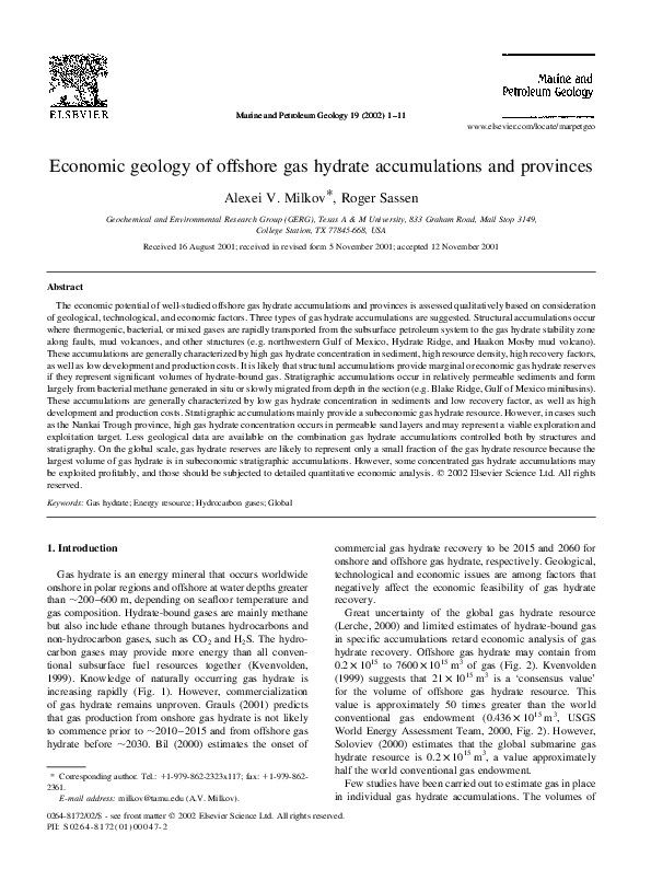 (PDF) Economic geology of offshore gas hydrate accumulations and provinces