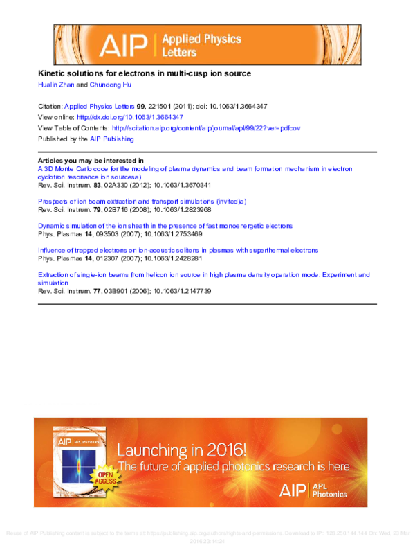 (PDF) Kinetic solutions for electrons in multi-cusp ion source