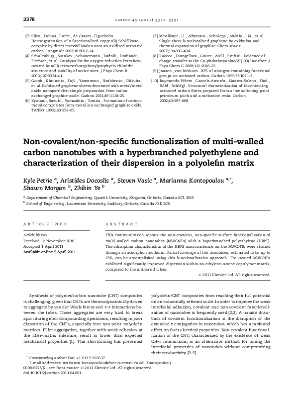(PDF) Non-covalent/non-specific functionalization of multi-walled ...