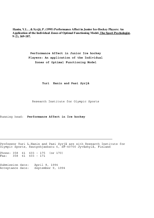 (PDF) Performance affect in soccer players: an application of the IZOF ...