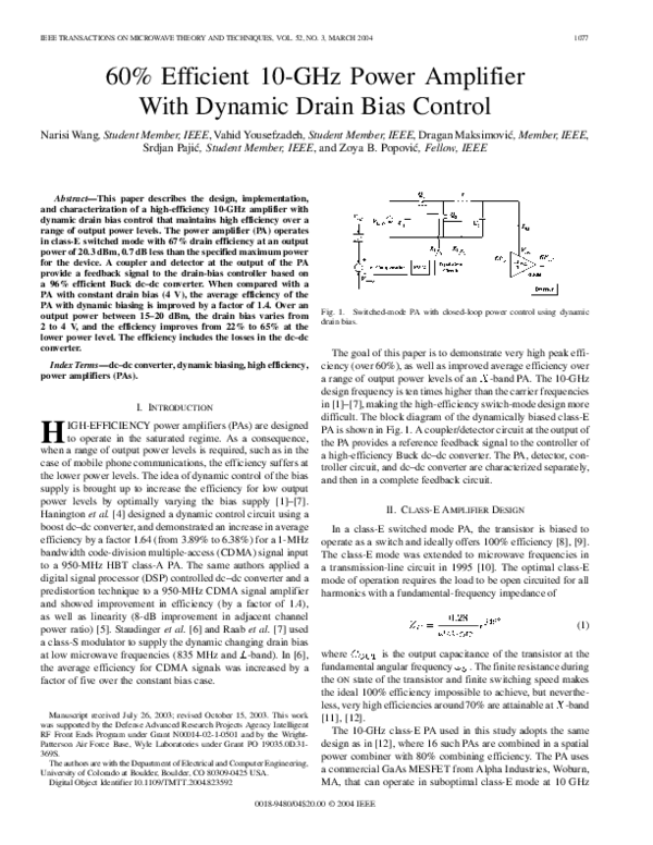 60% Efficient 10-GHz Power Amplifier With Dynamic Drain Bias Control
