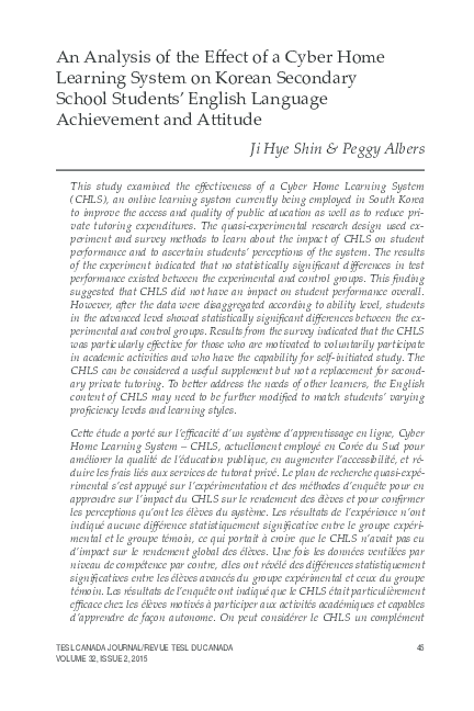 (PDF) An Analysis of the Effect of a Cyber Home Learning System on ...