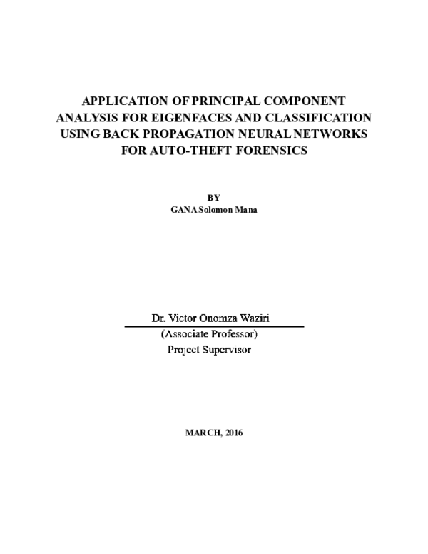 (DOC) APPLICATION OF PRINCIPAL COMPONENT ANALYSIS FOR EIGENFACES AND ...