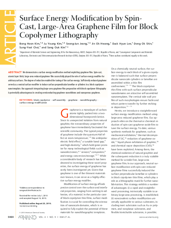 (PDF) Surface Energy Modification by Spin-Cast, Large-Area Graphene ...