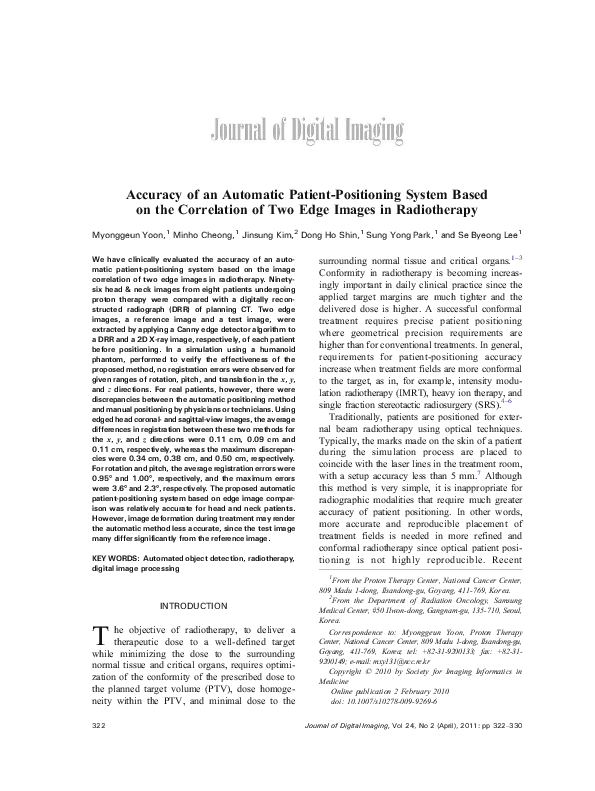 Pdf Accuracy Of An Automatic Patient Positioning System Based On The Correlation Of Two Edge