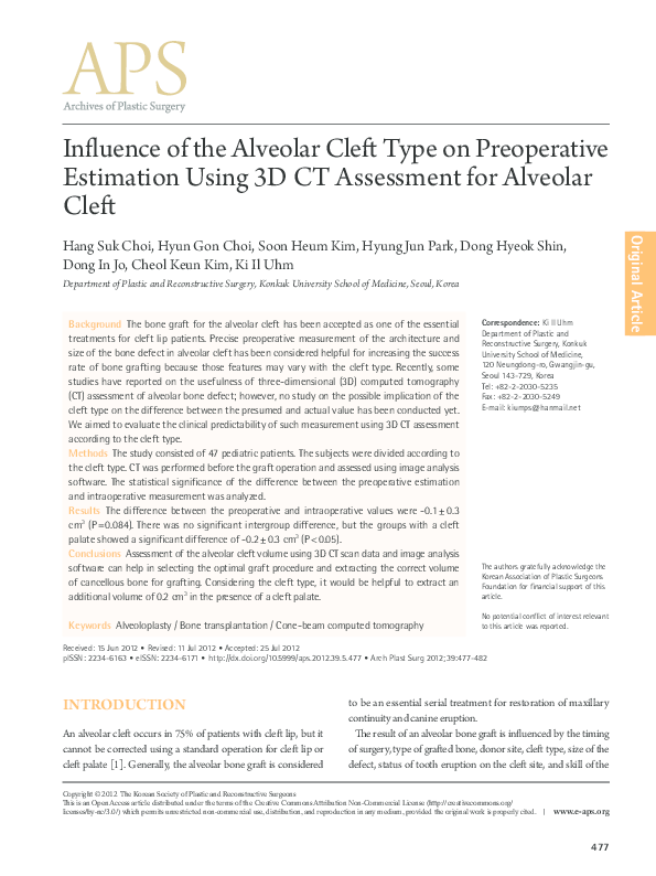 (PDF) Influence of the Alveolar Cleft Type on Preoperative Estimation ...