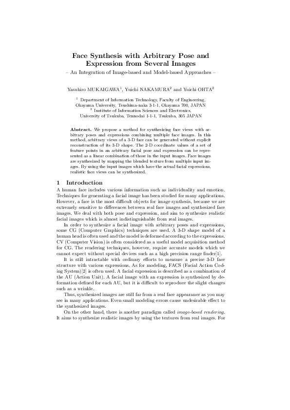 (PDF) Face Synthesis with Arbitrary Pose and Expression from Several Images - An Integration of ...