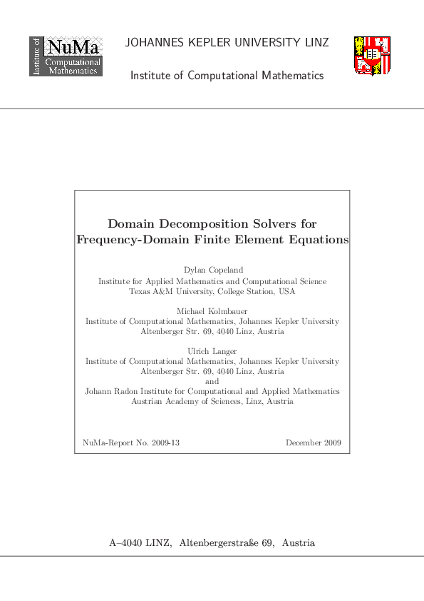 Pdf Domain Decomposition Solvers For Frequency Domain Finite Element Equations