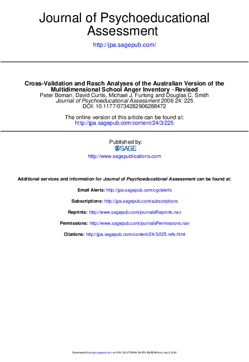 (PDF) Cross-Validation and Rasch Analyses of the Australian Version of ...