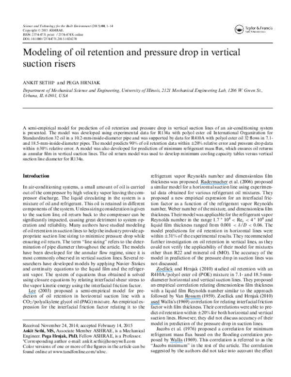 (PDF) Modeling of Oil Retention and Pressure Drop in Vertical Suction ...