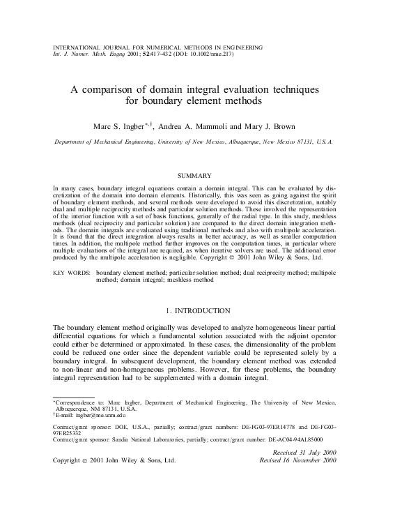 (PDF) A comparison of domain integral evaluation techniques for boundary element methods