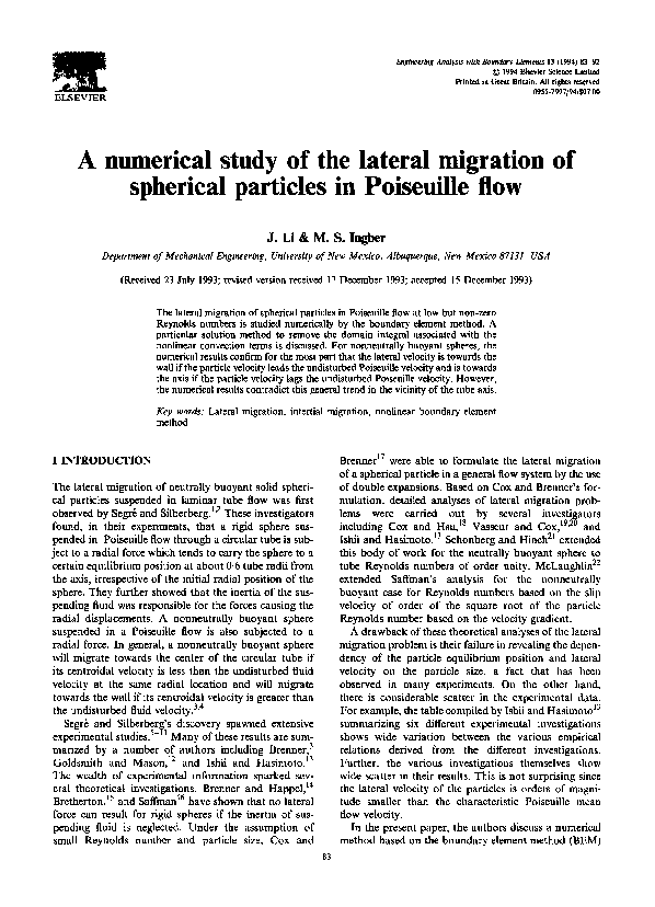 (PDF) A numerical study of the lateral migration of spherical particles ...