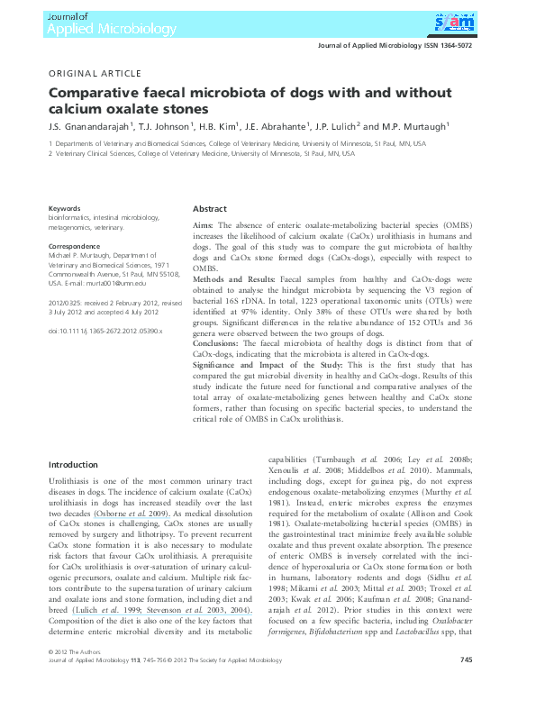 (PDF) Comparative faecal microbiota of dogs with and without calcium ...