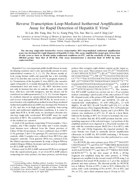(PDF) Reverse Transcription-Loop-Mediated Isothermal Amplification Assay for Rapid Detection of ...