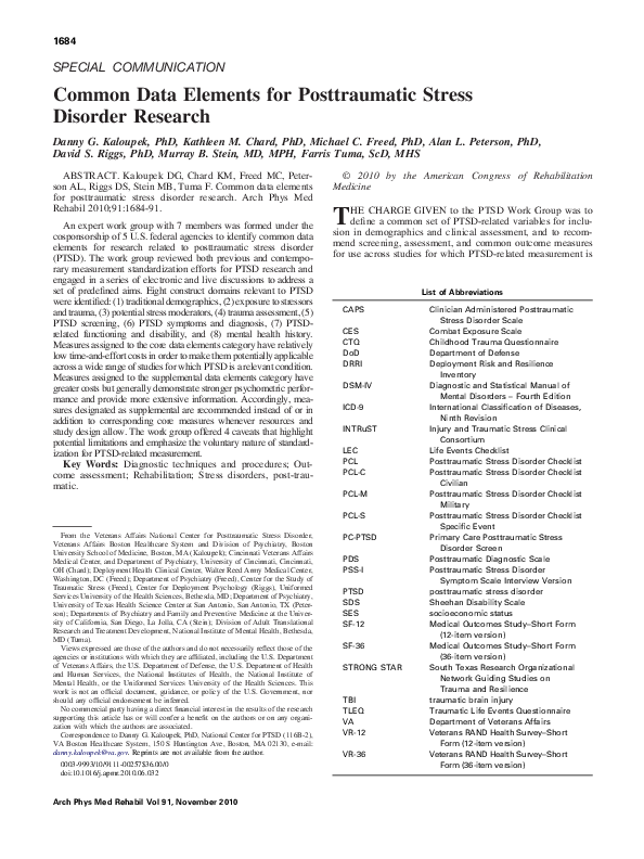 (PDF) Common Data Elements for Posttraumatic Stress Disorder Research