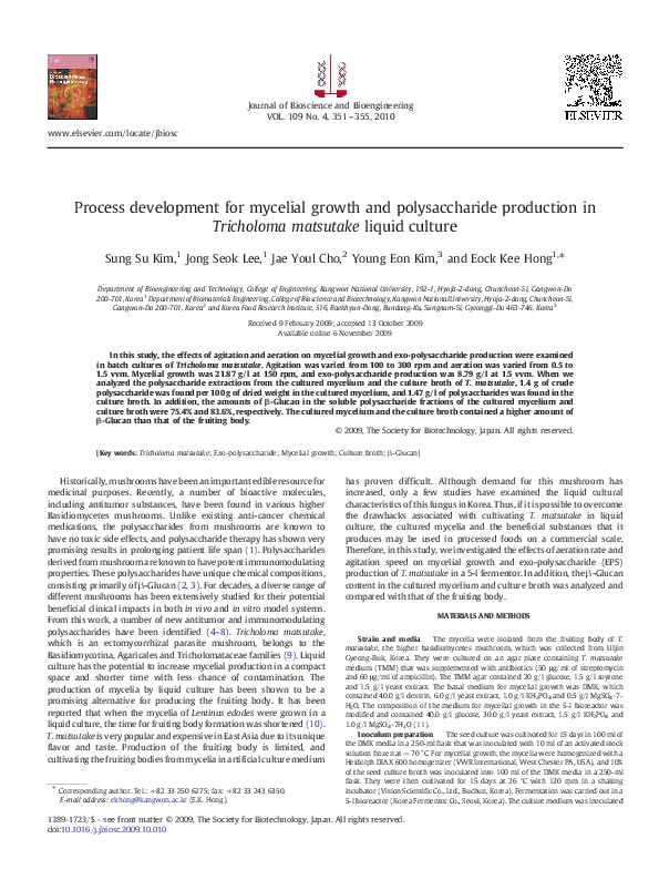 (PDF) Process development for mycelial growth and polysaccharide production in Tricholoma ...