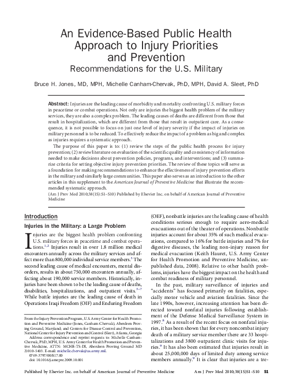 (PDF) An Evidence-Based Public Health Approach to Injury Priorities and ...