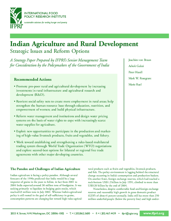 (PDF) Indian agriculture and rural development: Strategic issues and ...