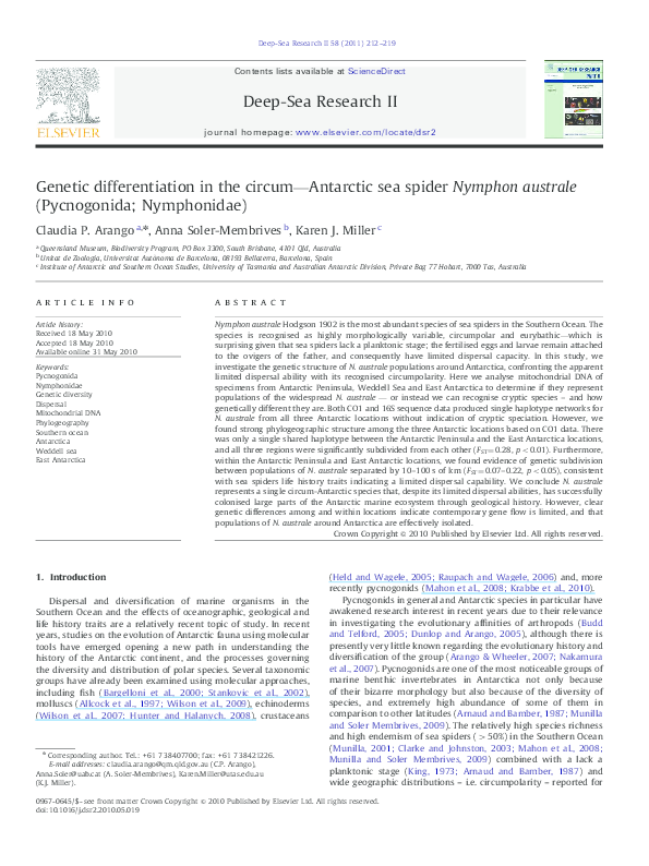 (PDF) Genetic differentiation in the circum—Antarctic sea spider ...