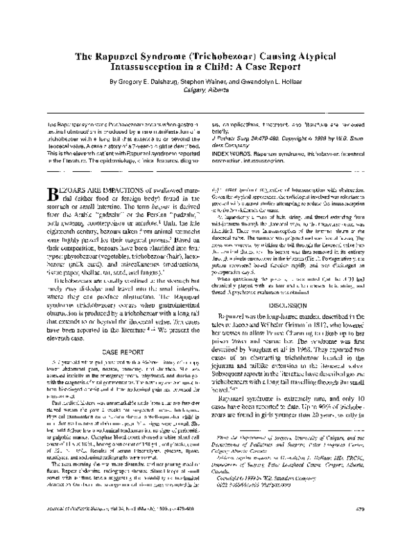 (PDF) The Rapunzel syndrome (Trichobezoar) causing atypical ...
