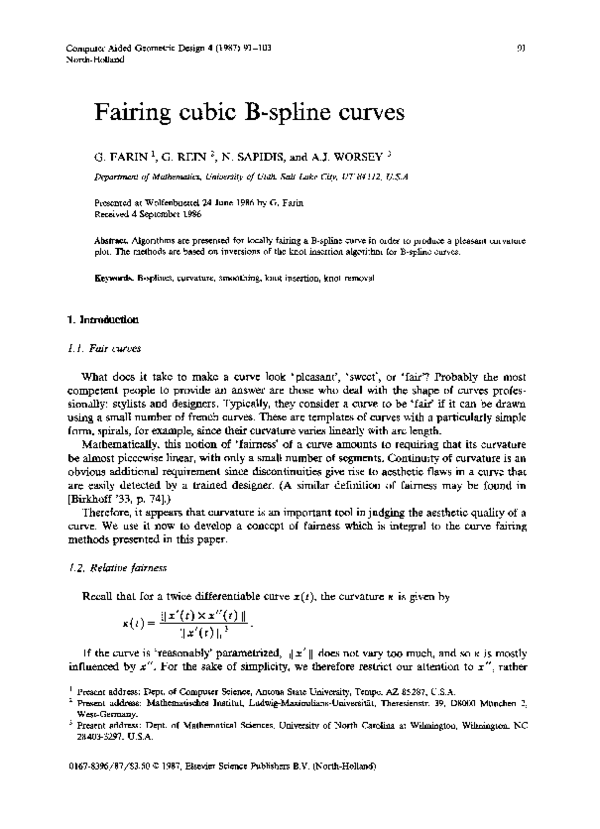 (PDF) Fairing cubic B-spline curves
