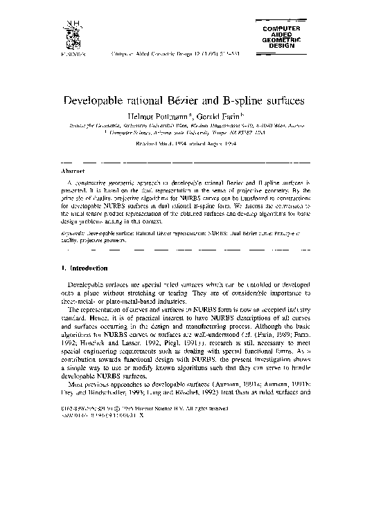 (PDF) Developable rational Bézier and B-spline surfaces (PDF) Developable rational Bézier and B-spline surfaces
