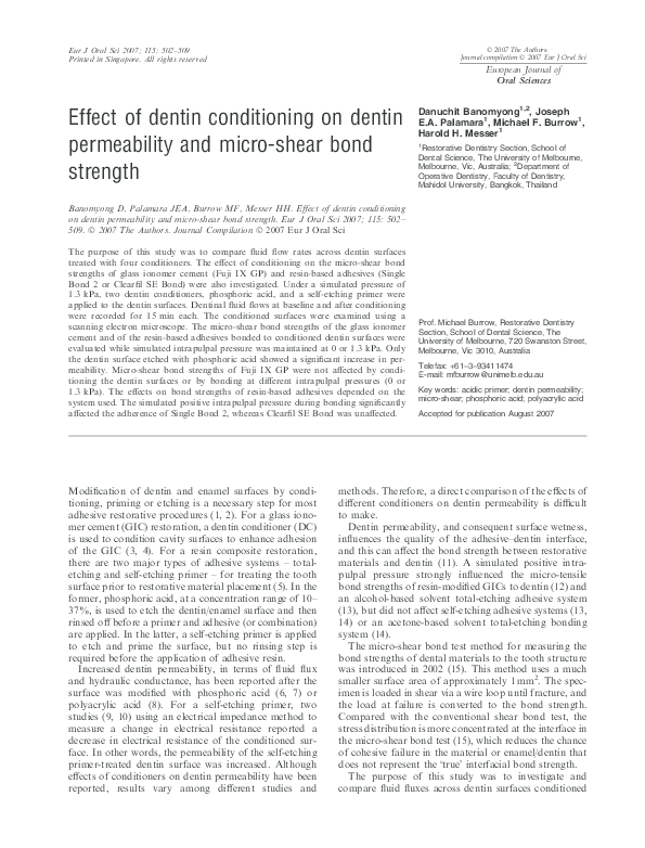 (PDF) Effect of dentin conditioning on dentin permeability and micro ...