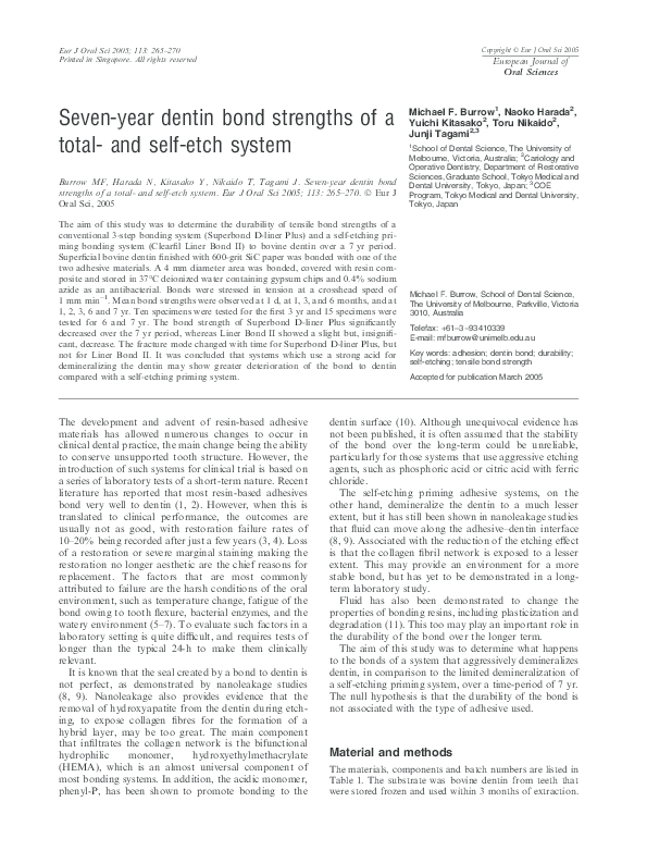 (PDF) Seven-year dentin bond strengths of a total- and self-etch system