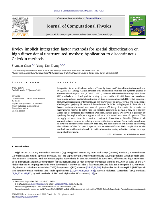 (PDF) Krylov implicit integration factor methods for spatial discretization on high dimensional ...