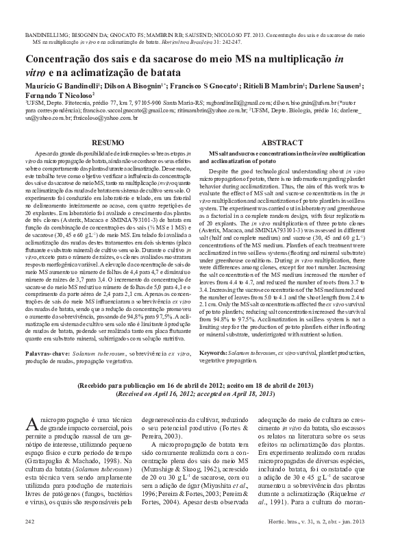 (PDF) Concentração dos sais e da sacarose do meio MS na multiplicação ...