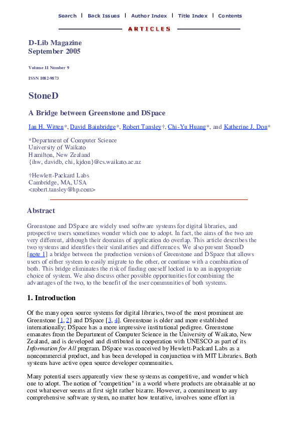 (PDF) A bridge between greenstone and DSpace