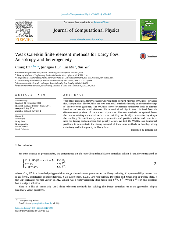 (PDF) Weak Galerkin finite element methods for Darcy flow: Anisotropy and heterogeneity
