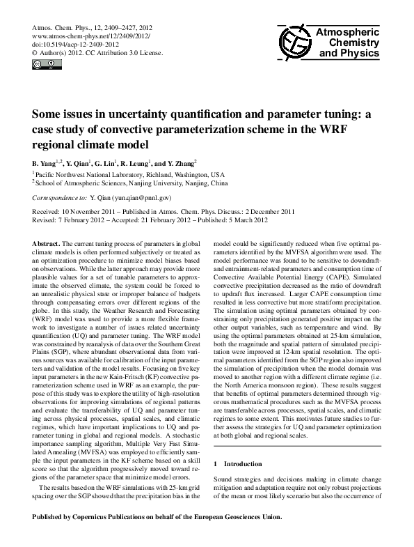 (PDF) Some issues in uncertainty quantification and parameter tuning: a case study of convective ...