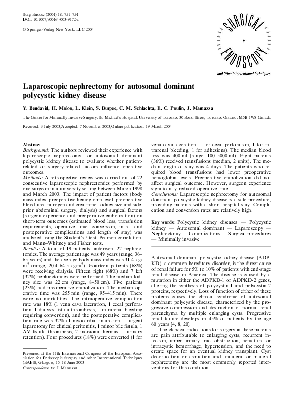 (PDF) Laparoscopic nephrectomy for autosomal dominant polycystic kidney ...