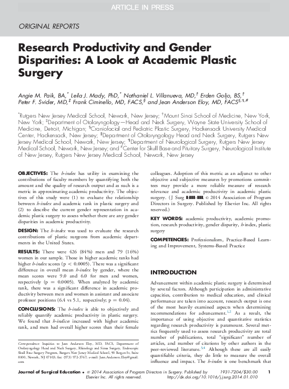 (PDF) Research Productivity and Gender Disparities: A Look at Academic ...