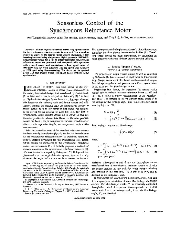 (PDF) Sensorless-control of the synchronous reluctance motor