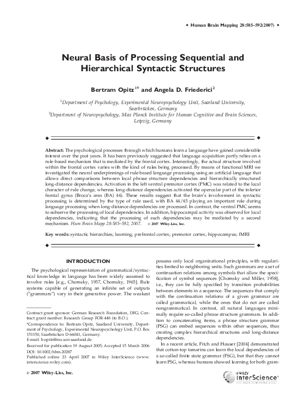 (PDF) Neural basis of processing sequential and hierarchical syntactic structures