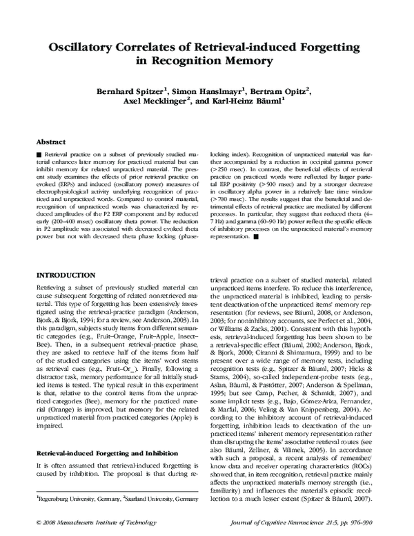 (PDF) Oscillatory correlates of retrieval-induced forgetting in ...