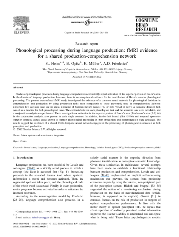 (PDF) Phonological processing during language production: fMRI evidence ...