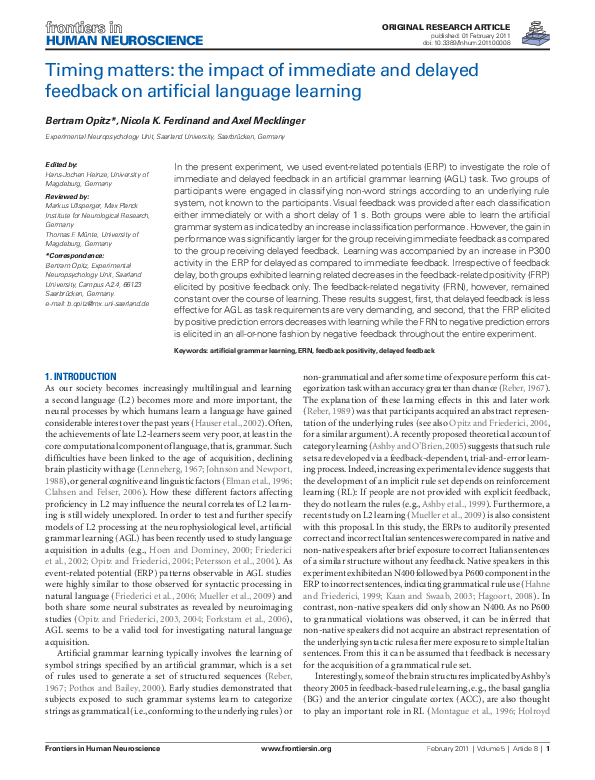 (PDF) Timing Matters: The Impact of Immediate and Delayed Feedback on ...
