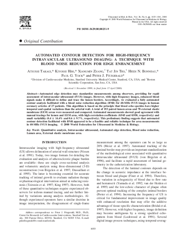 (PDF) Automated contour detection for high-frequency intravascular ultrasound imaging: a ...