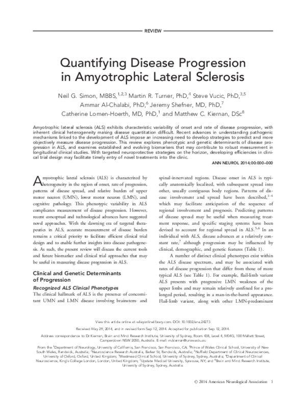 (PDF) Quantifying disease progression in amyotrophic lateral sclerosis